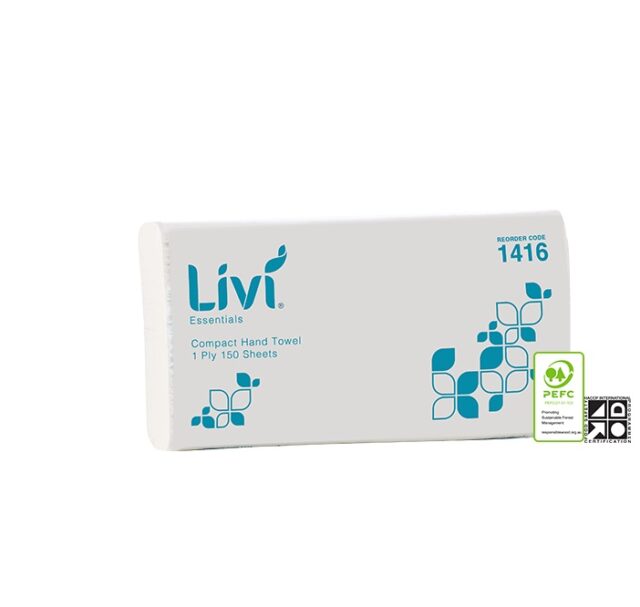 Livi Essentials Compact Hand Towel 1 Ply 150 Sheets – Hospeco PTY LTD