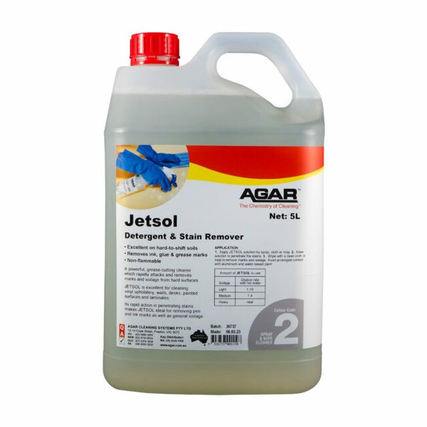 Agar Jetsol Detergent and Stain Remover, 5L – Hospeco PTY LTD